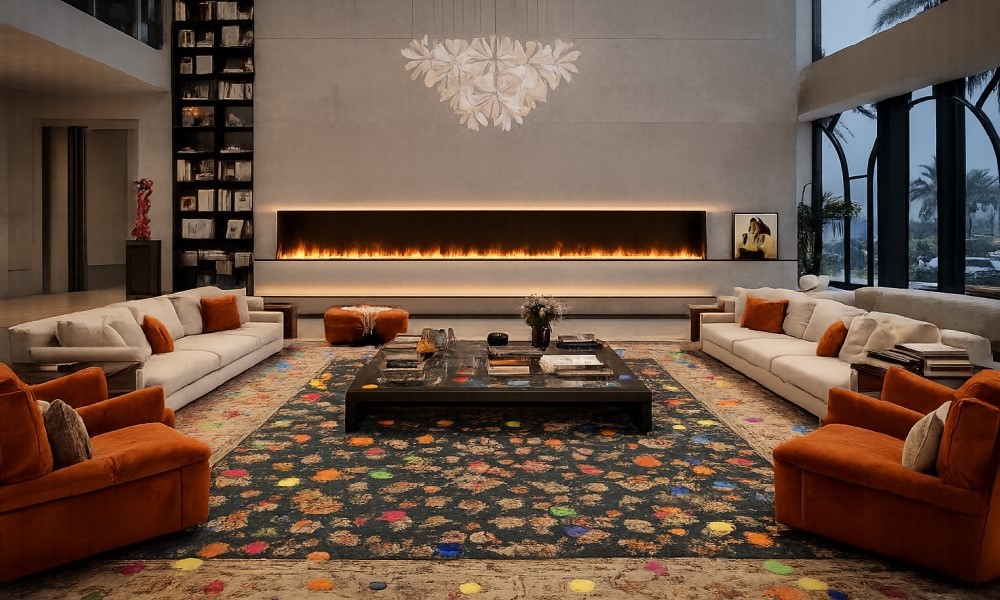 Fireplace Ideas & Luxury Interior Design: Rugs & Materials